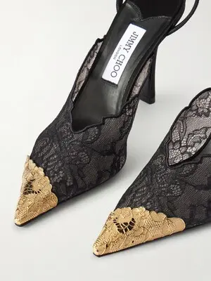 JIMMY CHOO Satin-trimmed Lace Pumps