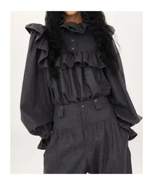 Chloé High-neck Ruffled Top In Wool Cashmere Flannel