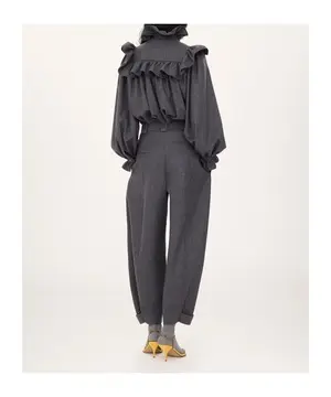 Chloé High-neck Ruffled Top In Wool Cashmere Flannel