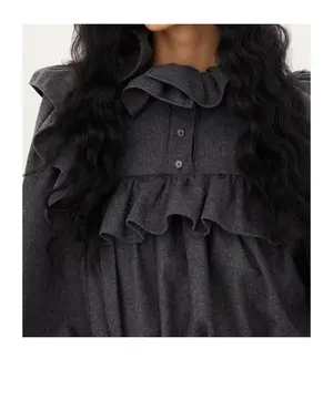 Chloé High-neck Ruffled Top In Wool Cashmere Flannel