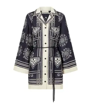 ALEMAIS Belted Printed Linen Mini Dress - No