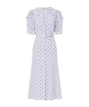 Alessandra Rich Lace-trimmed Silk Midi Dress - Blue