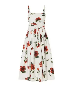 Oscar De La Renta Belted Pleated Floral-print Cotton-blend Poplin Midi Dress - No