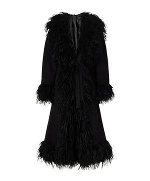 Anna Sui Belted Plush-trimmed Woven Coat - No