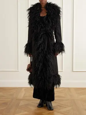 Anna Sui Belted Plush-trimmed Woven Coat