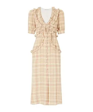 Alessandra Rich Ruffled Checked Silk Midi Dress - No