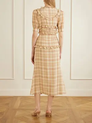 Alessandra Rich Ruffled Checked Silk Midi Dress