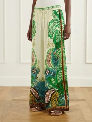 ALEMAIS Floral-print Satin-jacquard Wide-leg Pants