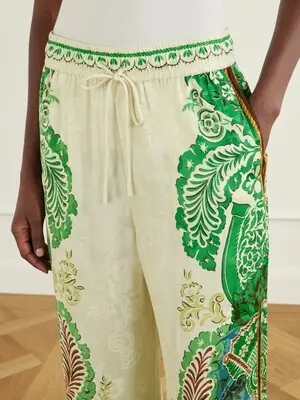 ALEMAIS Floral-print Satin-jacquard Wide-leg Pants