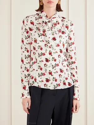 Oscar De La Renta Hibiscus Silk Chiffon Blouse