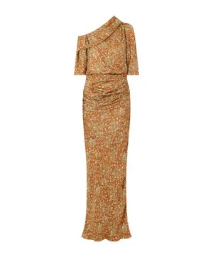 Dries Van Noten One-shoulder Gathered Floral-print Crepe Midi Dress - Brown