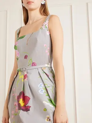 Oscar De La Renta Floral-printed Stretch Cotton-poplin Midi-dress - No