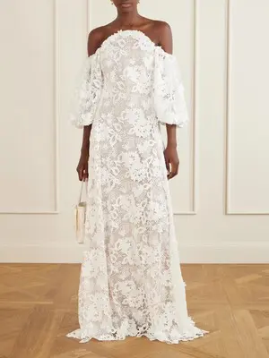 Oscar De La Renta Off-the-shoulder Embroidered Lace Gown
