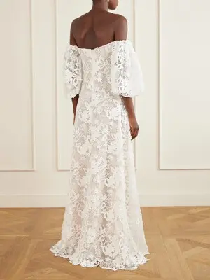 Oscar De La Renta Off-the-shoulder Embroidered Lace Gown