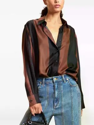 Cynthia Rowley Collectible Stripe Silk Shirt - Brown