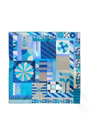 ELIZABETTA Giulietta Geometric-print Silk Scarf - Blue