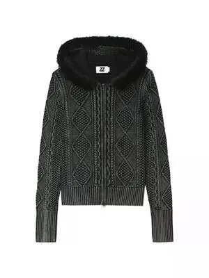 Izzue Cable-knit Hooded Cardigan - Black
