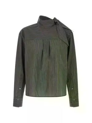 TELA Striped Tie-neck Blouse - Grey