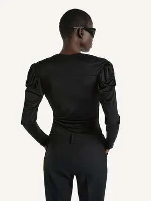 Balmain Draped Flowing Jersey Top With Plunging Neckline
