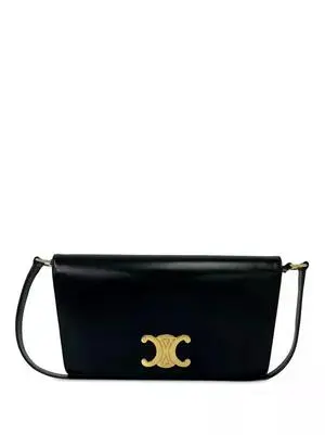 Celine 2022 Shiny Calfskin Triomphe Trapeze Shoulder Bag - Black