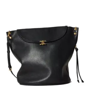Celine Soft Triomphe Bucket In Shiny Lambskin - Black