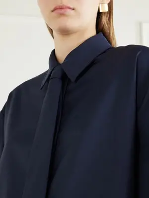 THE FRANKIE SHOP Peri Tie Neck Shirt Navy
