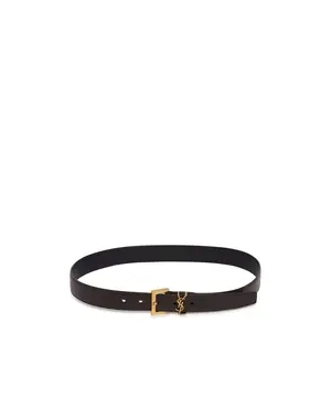 Saint Laurent Cassandre Logo Plaque Belt - Brown