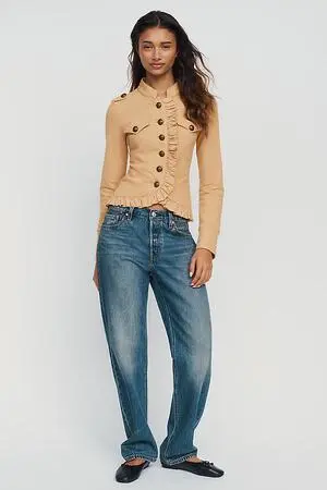 Anthropologie 100% Cotton Cropped Military Jacket Top