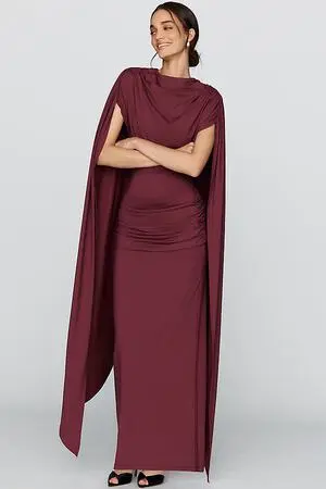 SIEMPRE Jersey Draped Maxi Dress - Burgundy
