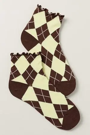 Anthropologie Argyle Ruffle Socks Green Pattern