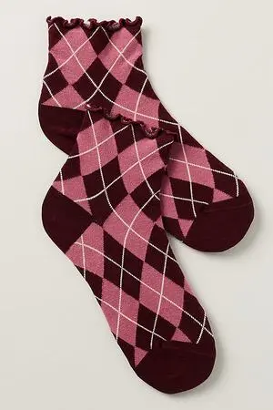 Anthropologie Argyle Ruffle Socks - Pink Pattern