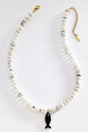 HANNAH B. Black & White Fish Pendant Necklace - Black & White Pattern