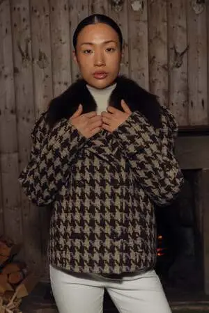 Mackage Edwina-bht Houndstooth Patterned Wool Coat - Coffee