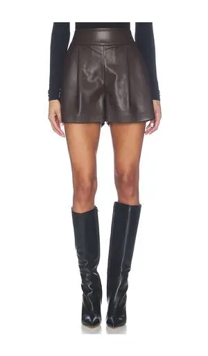 Susana Monaco Faux Leather Pleated Shorts In Brown