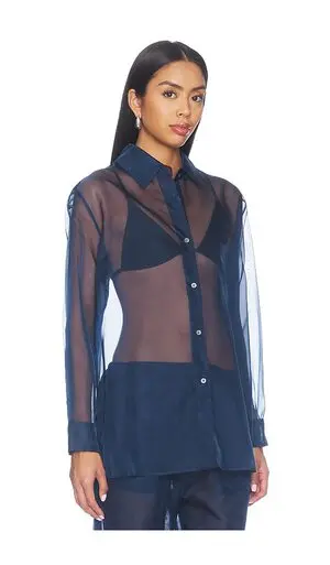 Renggli Organza Button Up Shirt In Navy
