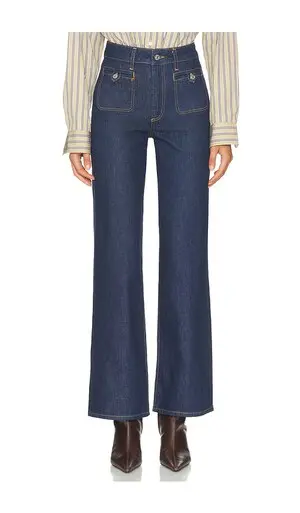 Paige Anessa With Welt Stitch Through Pockets Wide Leg Jeans In Denim-dark - Amora