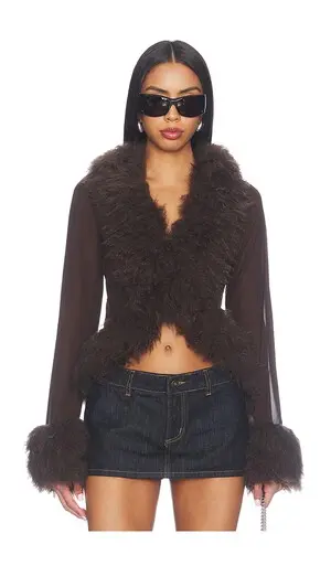 AFRM X Simone Faux Fur Cardigan In Chocolate - Espresso