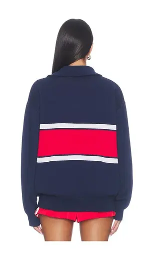 Terez New England Patriots Team Stripe Quarter Zip Sweater