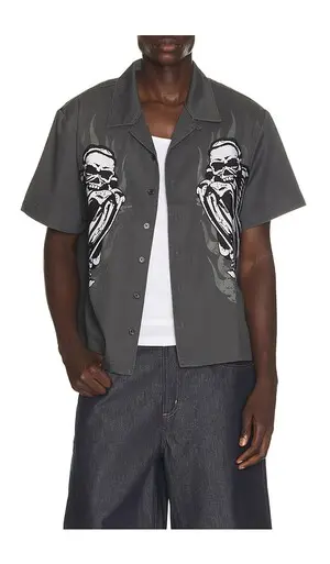 Ed Hardy Skeles Workwear Shirt In Charcoal