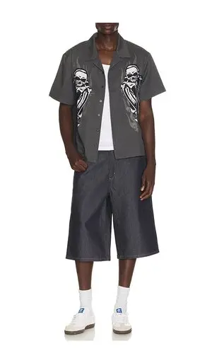 Ed Hardy Skeles Workwear Shirt In Charcoal