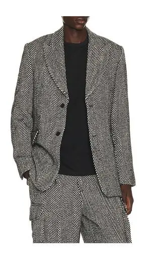 KROST Eco Herringbone Longline Blazer In & White