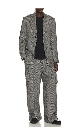 KROST Eco Herringbone Longline Blazer In & White