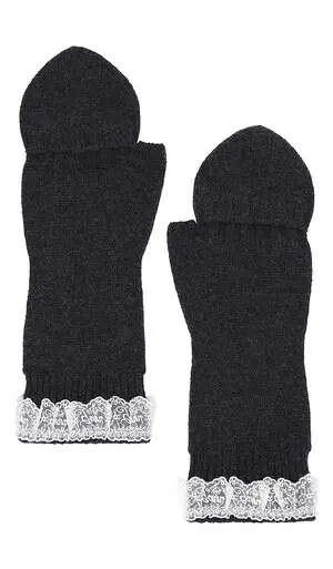 GANNI Compact Wool Lace Mittens In Charcoal - Phantom
