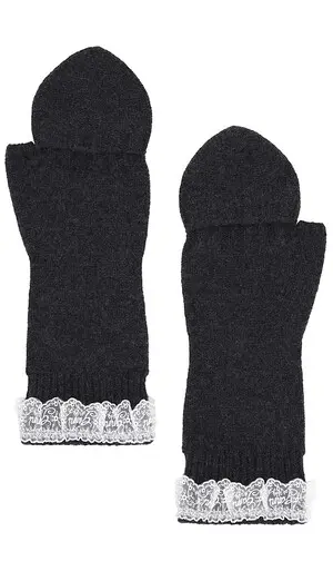 GANNI Compact Wool Lace Mittens In Charcoal