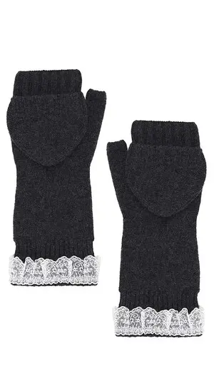 GANNI Compact Wool Lace Mittens In Charcoal