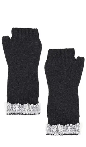 GANNI Compact Wool Lace Mittens In Charcoal