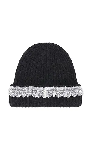 GANNI Compact Wool Lace Beanie In Grey