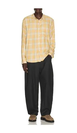 WORKS AND DAYS Rayon Check Classic Shirt In Yellow