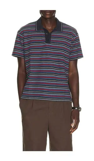 Rag & Bone Stripe Pique Polo In In Navy