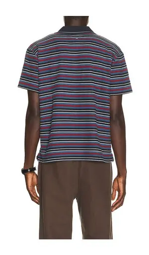 Rag & Bone Stripe Pique Polo In In Navy